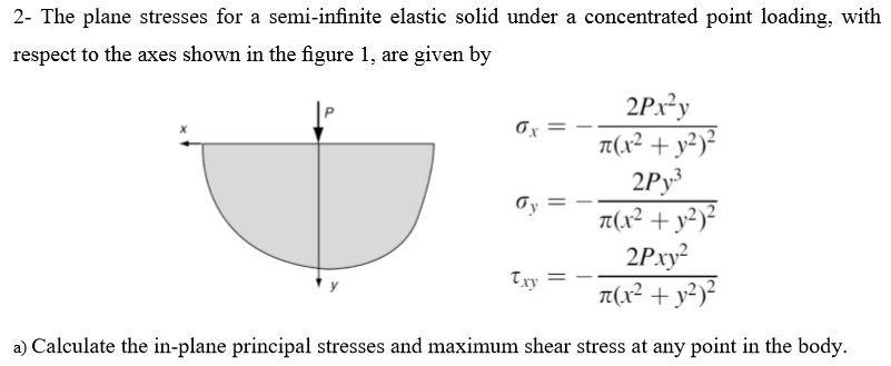 Solved 2- The plane stresses for a semi-infinite elastic | Chegg.com