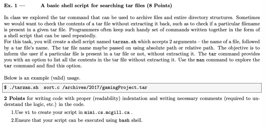 Solved Ex 1 A Basic Shell Script For Searching Tar Files 