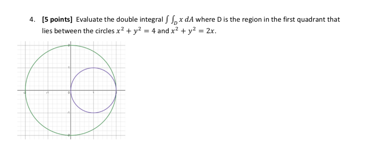 Solved 4. [5 points] Evaluate the double integral ∬DxdA | Chegg.com