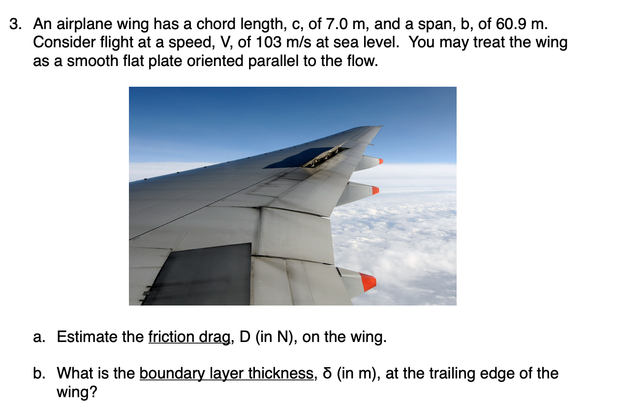 Solved 3. An airplane wing has a chord length, c, of 7.0 m, | Chegg.com