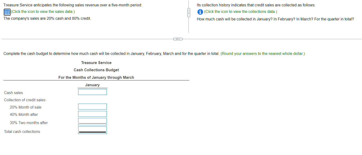 Solved Treasure Service anticipates the following sales | Chegg.com
