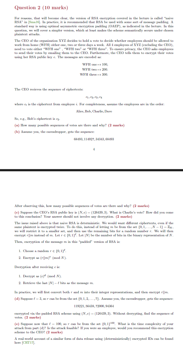 Solved Question 2 (10 ﻿marks)For reasons, that will become | Chegg.com