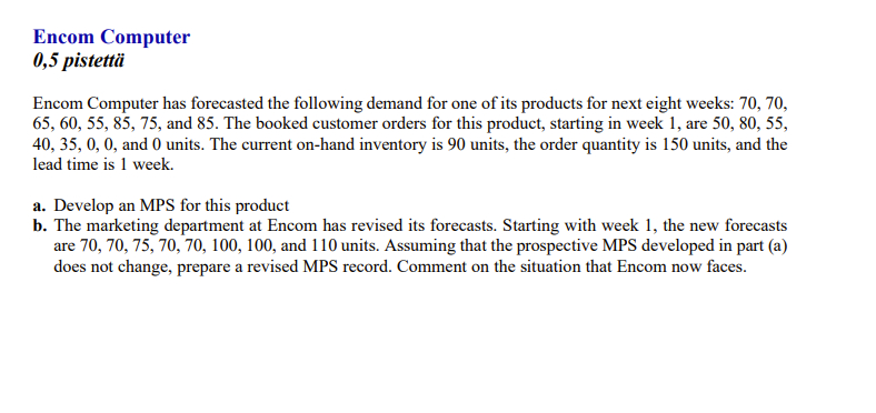 Solved Encom Computer0,5 ﻿pistettäEncom Computer has | Chegg.com