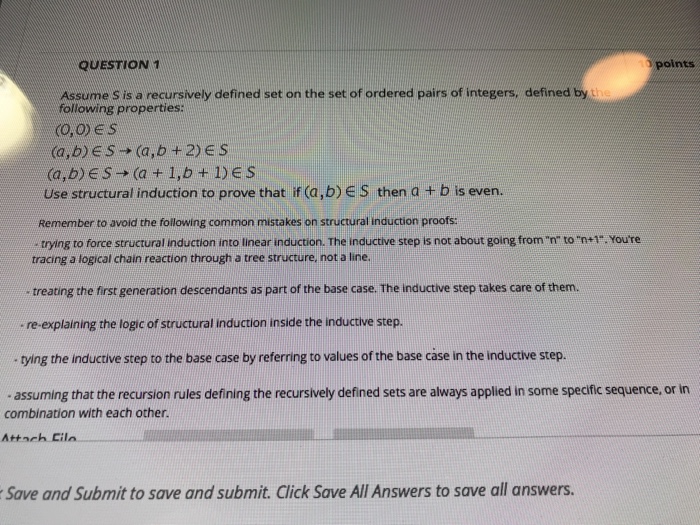 Solved QUESTION 1 points Assume S is a recursively defined | Chegg.com