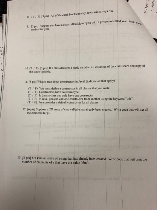 Solved I. [10 pts] Suppose you have an Array of String | Chegg.com