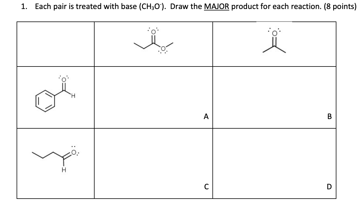 Solved 1. Each pair is treated with base (CH30"). Draw the | Chegg.com