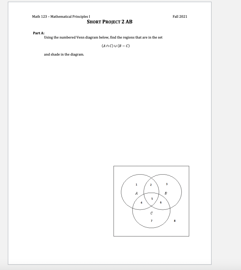Solved Fall 2021 Math 123 - Mathematical Principles I SHORT | Chegg.com