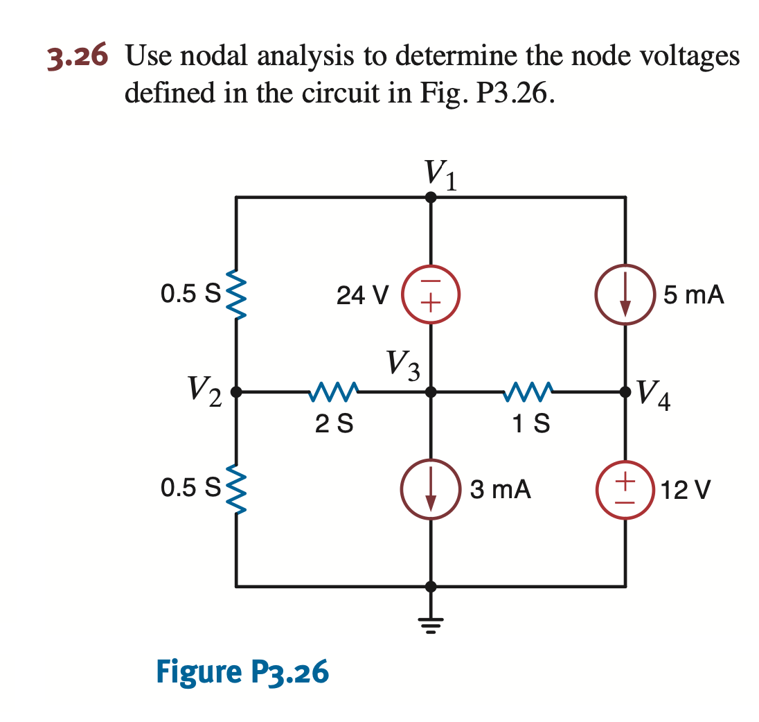 Solved 3.26 Use nodal analysis to determine the node | Chegg.com
