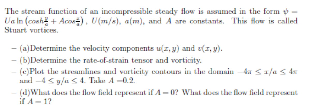 The stream function of an incompressible steady flow | Chegg.com