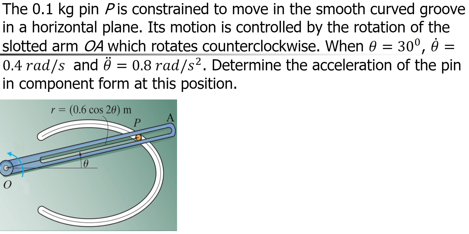 Solved The 0.1 kg pin Pis constrained to move in the smooth | Chegg.com