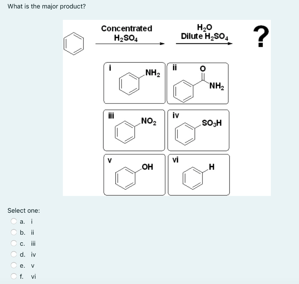 Solved What is the major product? Concentrated H2SO4 H2O | Chegg.com