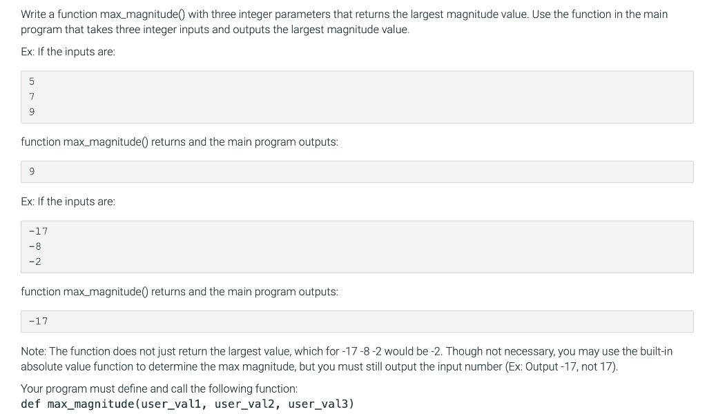Solved Write A Function Maxmagnitude With Three Integer 9885
