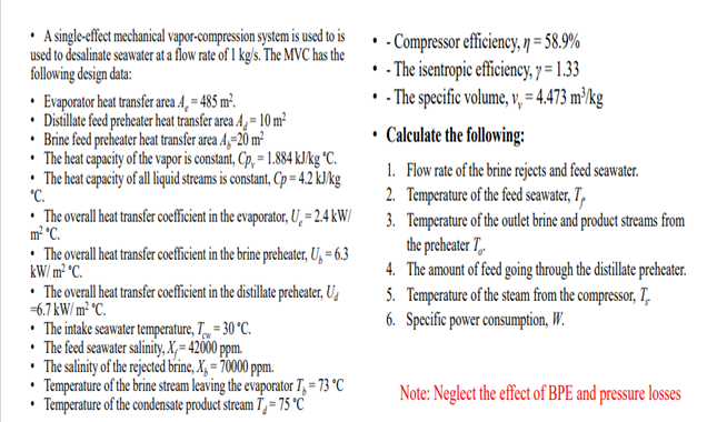 Solved • A single-effect mechanical vapor-compression system | Chegg.com