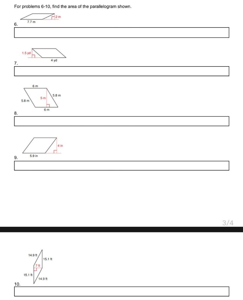 Solved For problems 6-10, find the area of the parallelogram | Chegg.com
