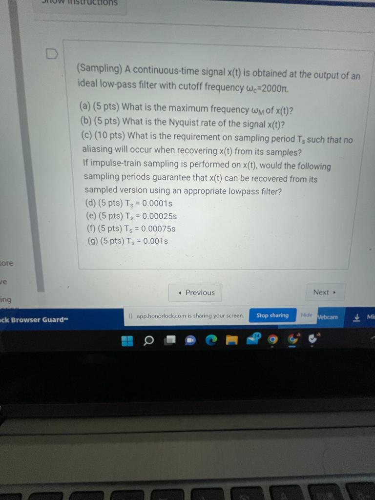 Solved (Sampling) A continuous-time signal x(t) is obtained | Chegg.com