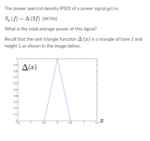 Solved The power spectral density (PSD) of a power signal | Chegg.com