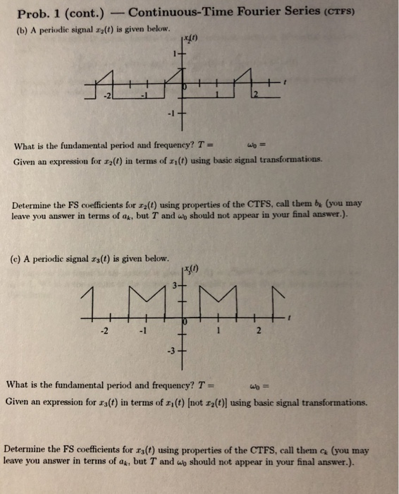 Solved Prob. 1 (cont.) -Continuous-Time Fourier Series | Chegg.com