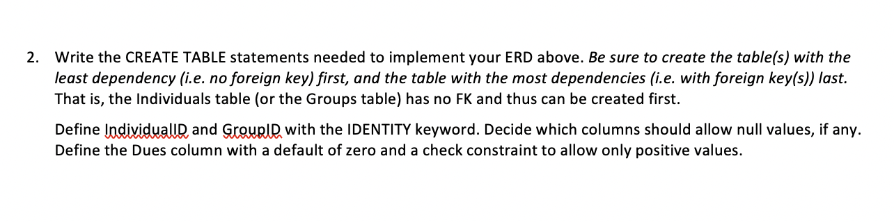 Solved 2 Write The Create Table Statements Needed To