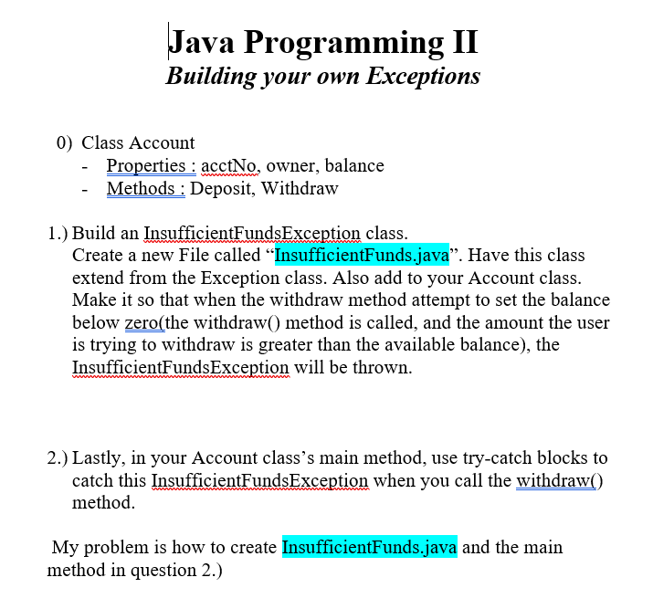 Solved Java Programming II Building your own Exceptions 0) | Chegg.com