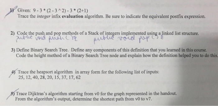 Solved Given: 9-3 (2-342)-3 (2+1) Trace the integer infix | Chegg.com