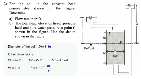 Solved 2) For the soil in the constant head permeameter | Chegg.com
