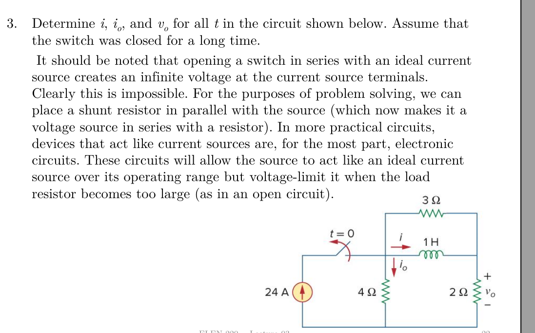 Solved 3. Determine i, i,, and v. for all t in the circuit | Chegg.com