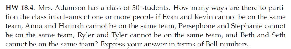 HW 18.4. Mrs. Adamson has a class of 30 students. How | Chegg.com