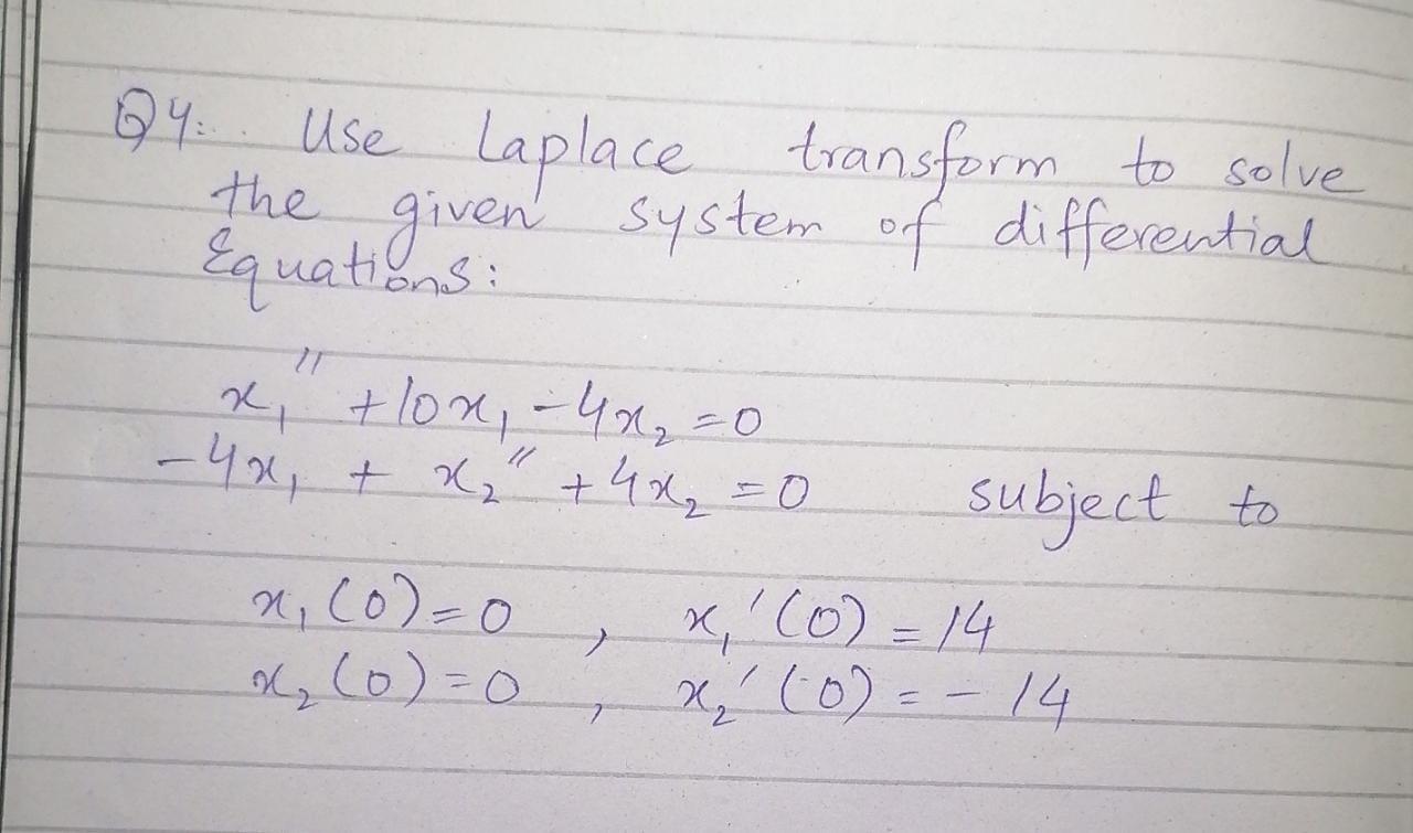 Solved the 04 Q4. Use Laplace transform to solve Equations | Chegg.com