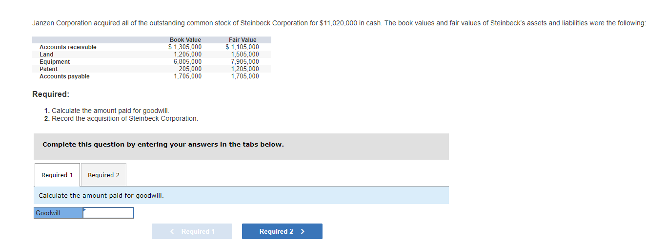 Solved Required: 1. Calculate the amount paid for goodwill. | Chegg.com