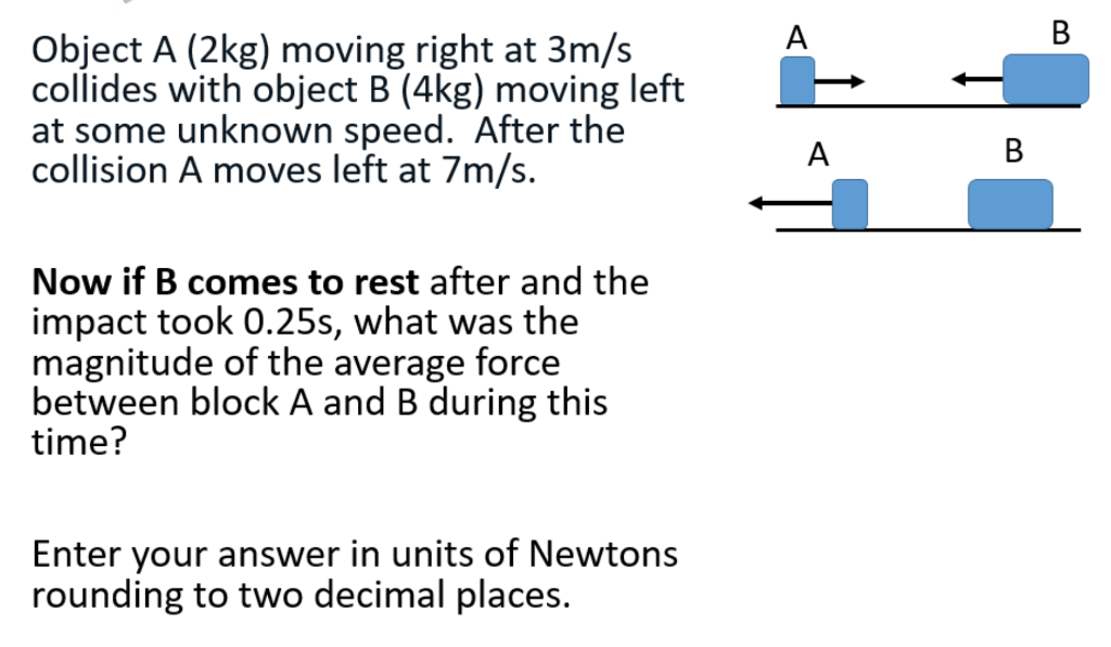 Solved A B Object A (2kg) moving right at 3m/s collides with | Chegg.com