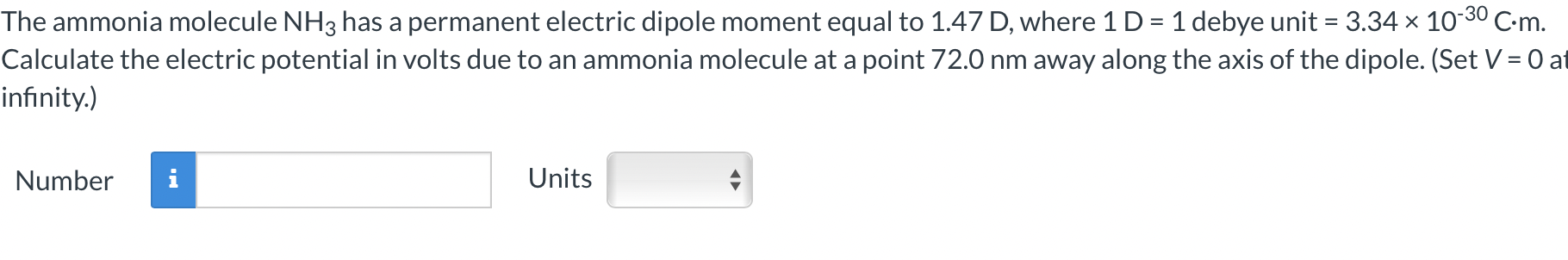 Solved The ammonia molecule NH3 has a permanent electric | Chegg.com