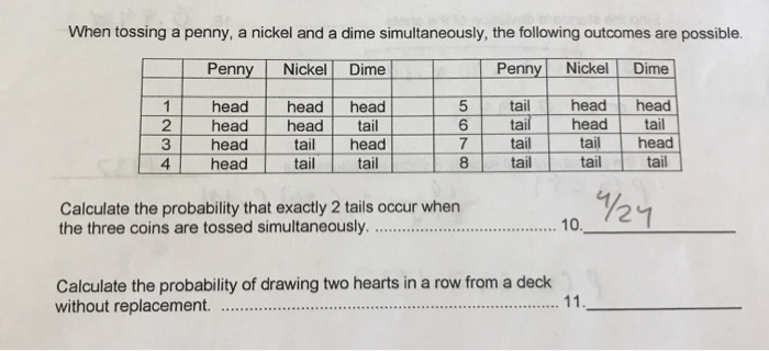 Solved When tossing a penny, a nickel and a dime | Chegg.com