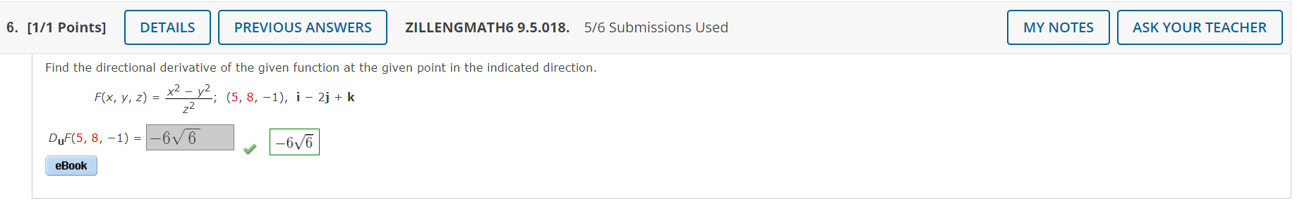 Solved 6. [1/1 Points] DETAILS PREVIOUS ANSWERS ZILLENGMATH6 | Chegg.com