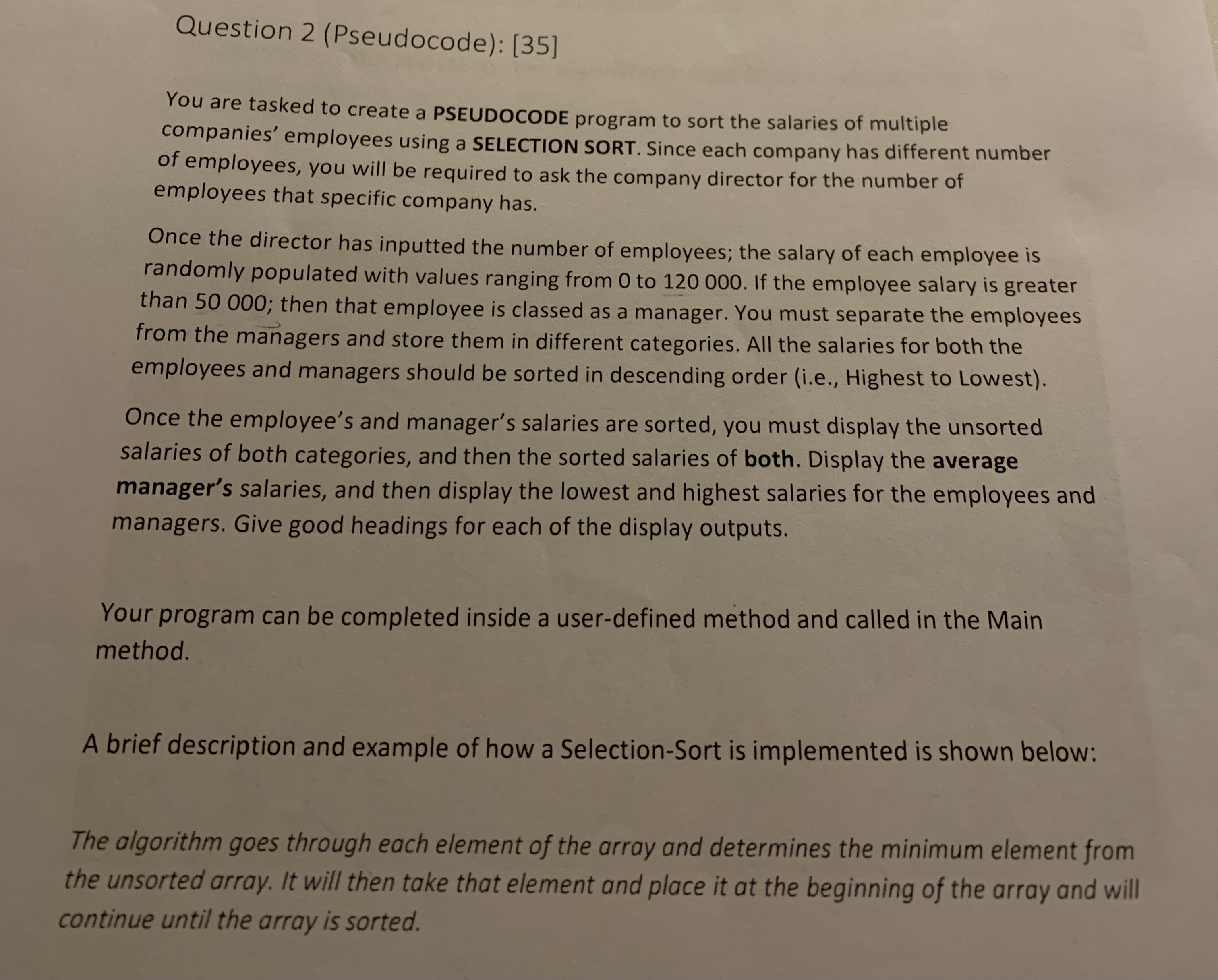 Question 2 (Pseudocode): [35] ﻿You are tasked to | Chegg.com