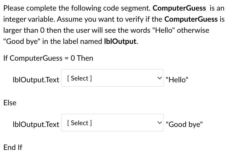 Solved Please Complete The Following Code Segment 
