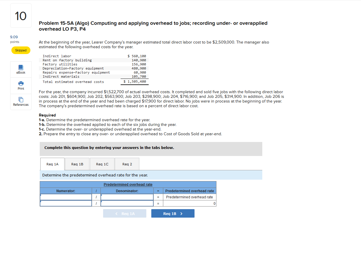 Solved Problem 15-5A (Algo) Computing and applying overhead | Chegg.com