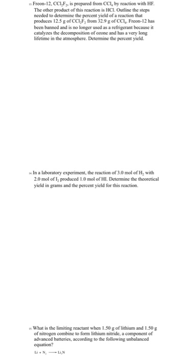 Solved Freon-12, CCI,F, is prepared from CCl, by reaction | Chegg.com