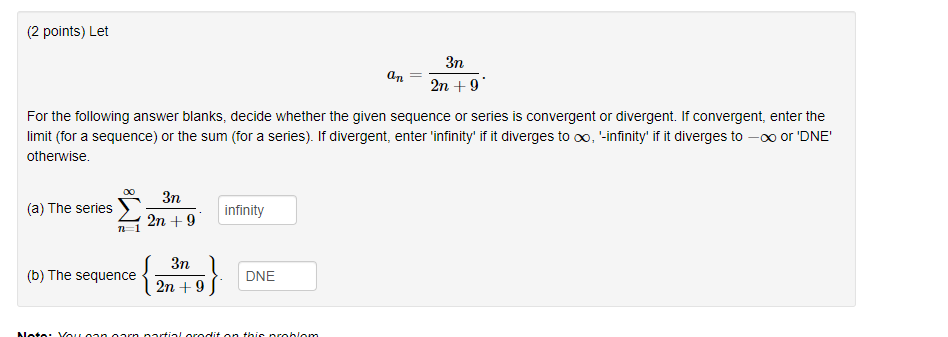 Solved (2 points) Let 3n 2n +9 n For the following answer | Chegg.com