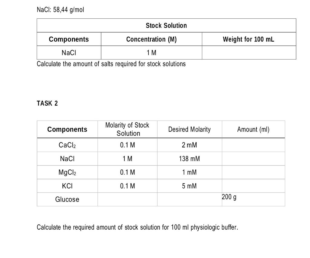 Solved NaCl:58,44 g/mol Calculate the amount of salts | Chegg.com