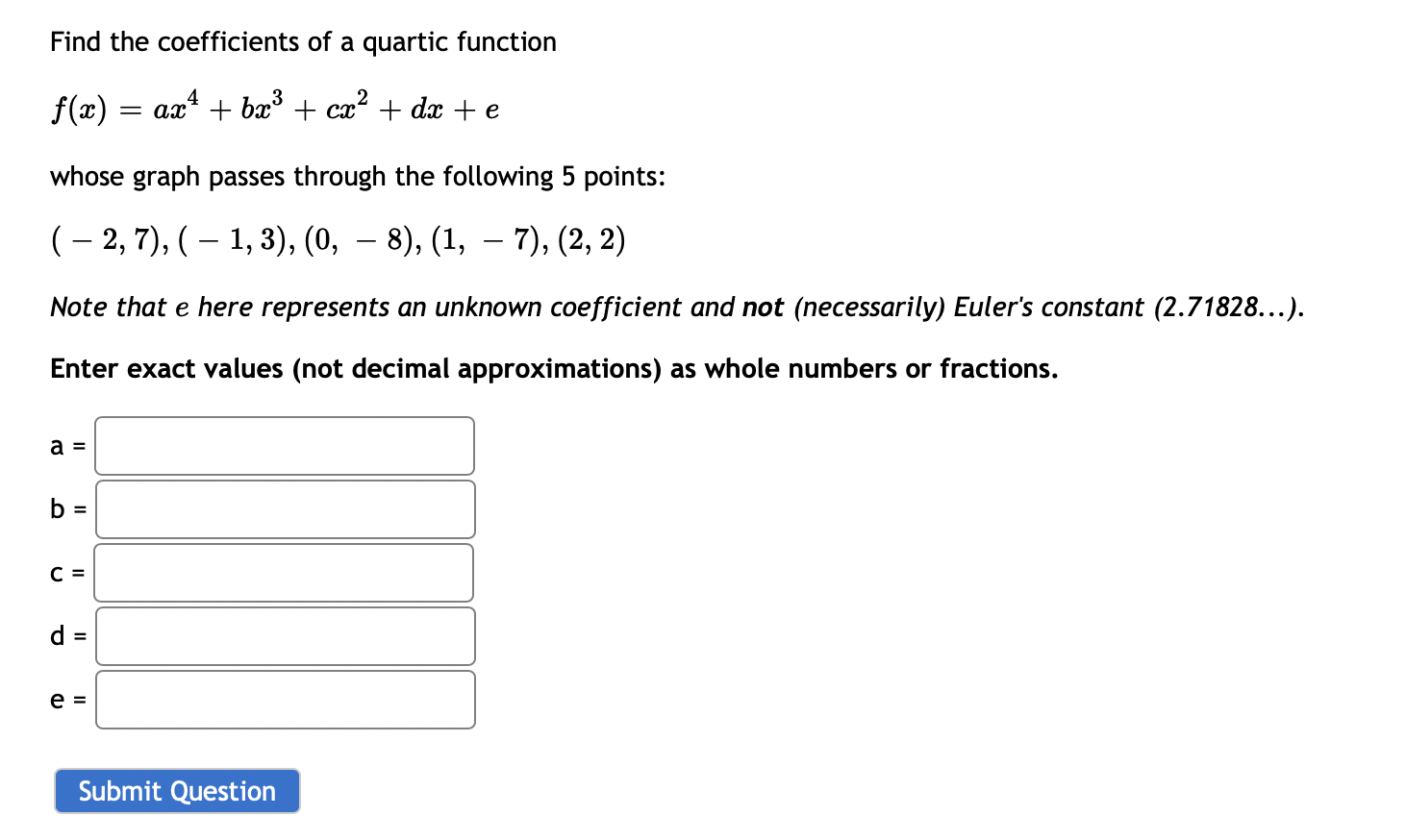 Solved Find the coefficients of a quartic function f(x) = | Chegg.com