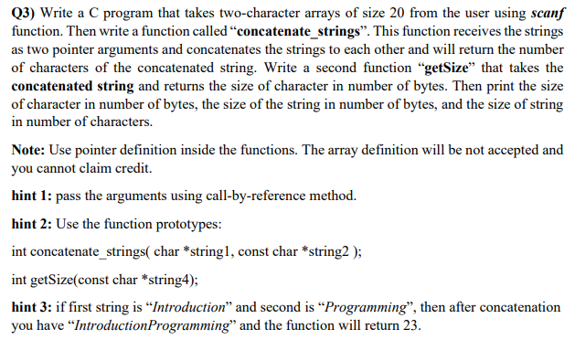 Solved Q3) Write a C program that takes two-character arrays | Chegg.com