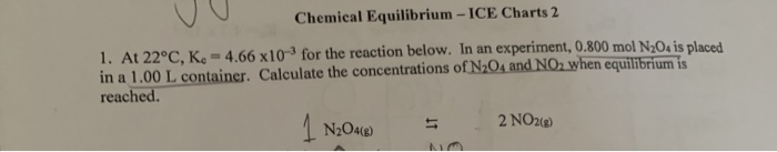 Solved Chemical Equilibrium - ICE Charts 2 1. At 22°C, Ke= | Chegg.com