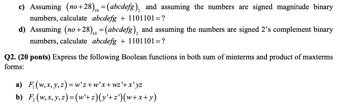 Solved = c) Assuming (no+28).. = (abcdefg), and assuming the | Chegg.com