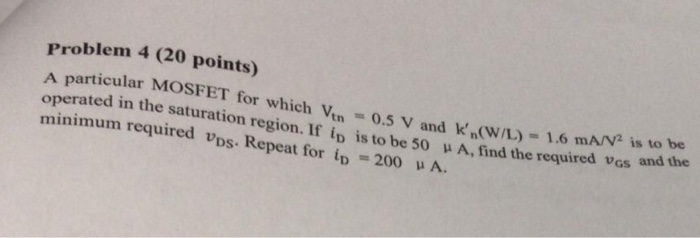 Solved Problem 4 (20 points) articular MOSFET for which Vn | Chegg.com