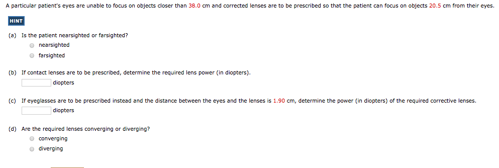 Solved A particular patient's eyes are unable to focus on | Chegg.com