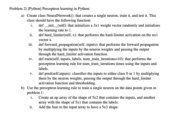 Solved oblem 2) [Python] Perceptron learning in Python: a) | Chegg.com