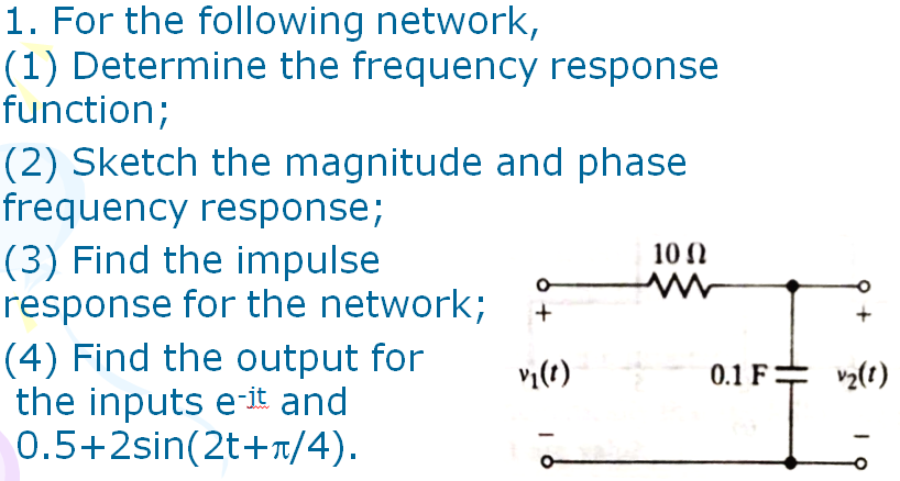 Solved 1. For the following network, (1) Determine the | Chegg.com