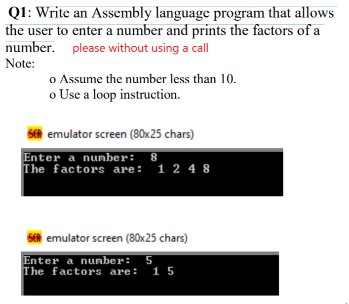 Solved Q1: Write an Assembly language program that allows | Chegg.com