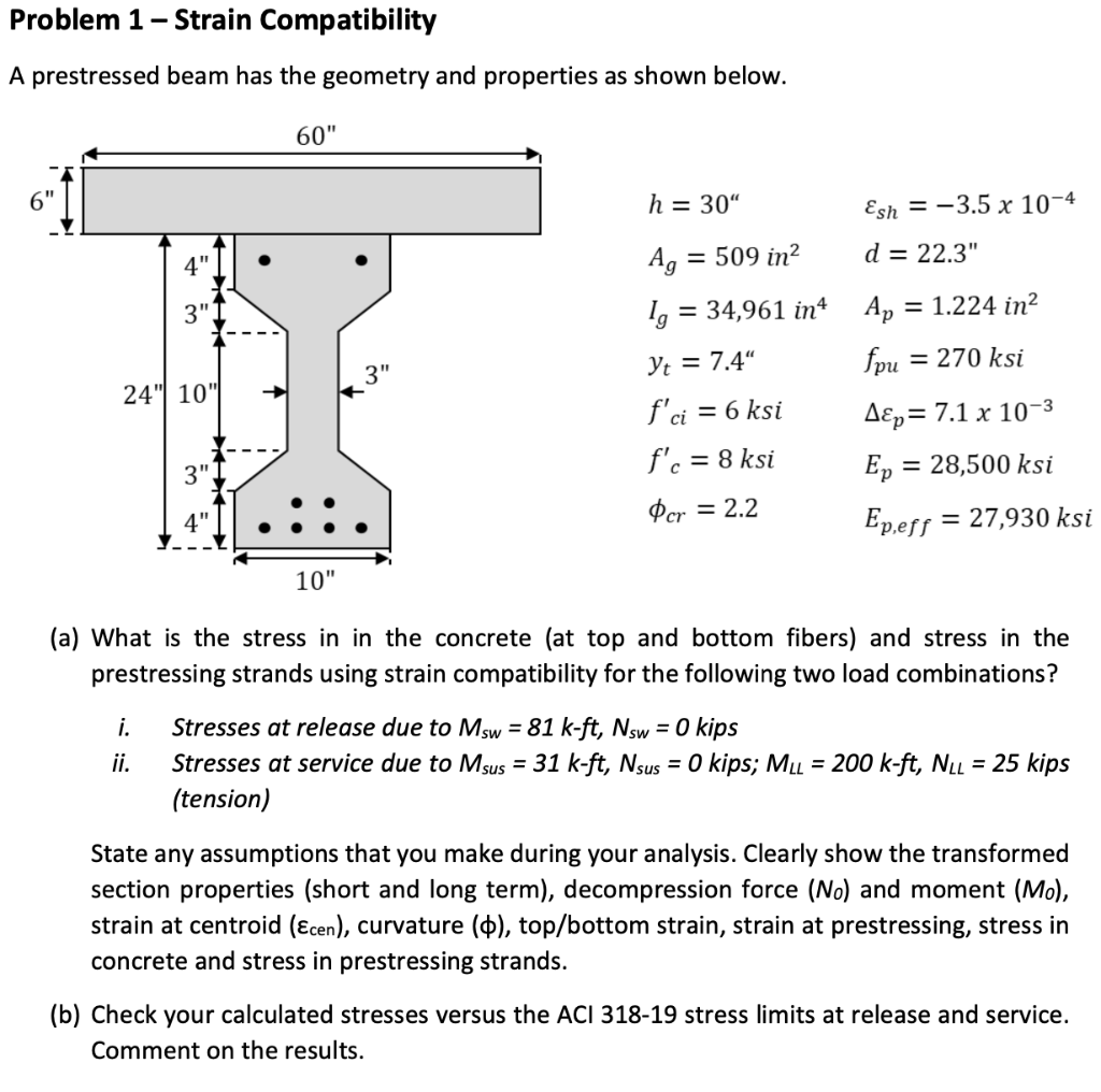 Solved Problem 1 - Strain Compatibility A prestressed beam | Chegg.com