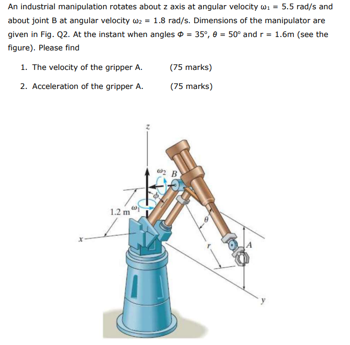 Solved An industrial manipulation rotates about z axis at | Chegg.com